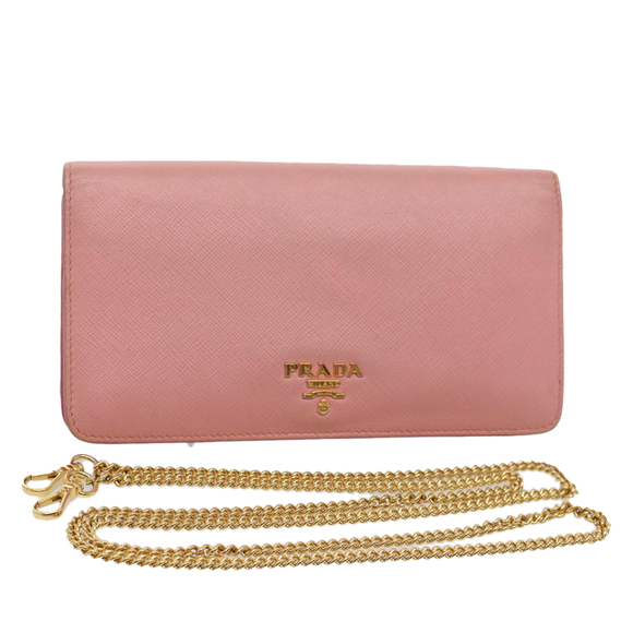 Prada | Bags | Prada Chain Wallet Safiano Leather Pink Auth Ar641b ...